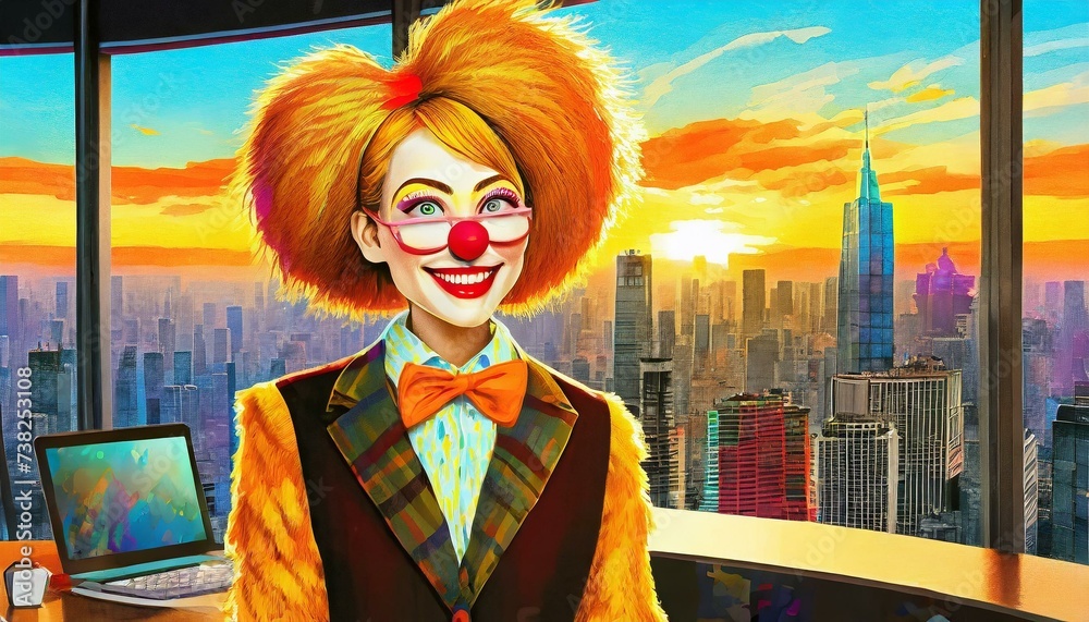 Colourful illustration of the office joker dressed as a clown, could ...
