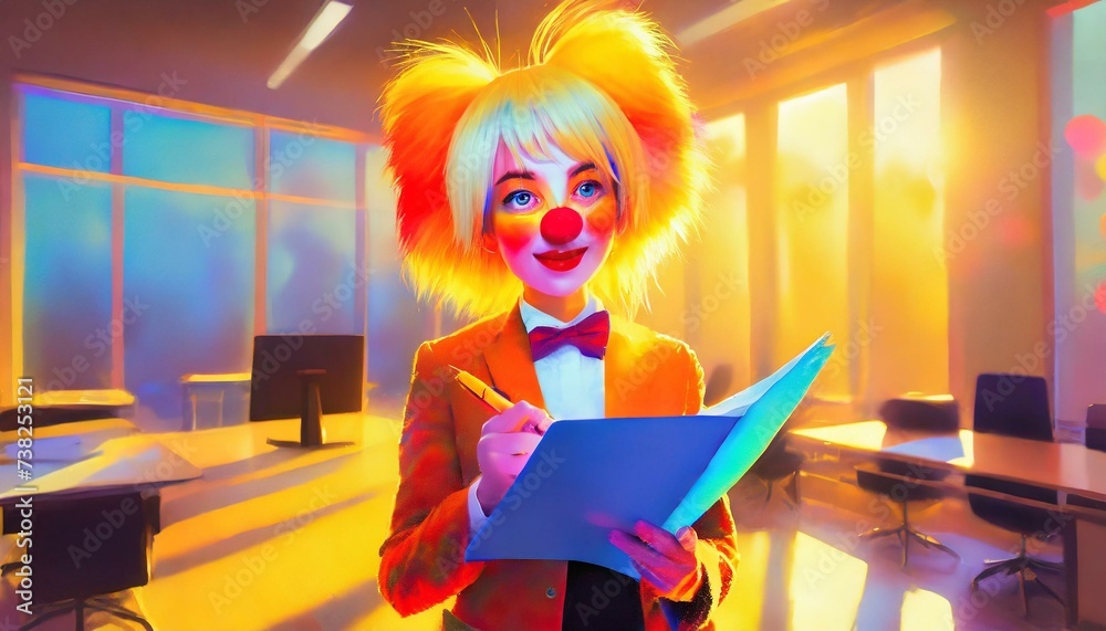 Colourful illustration of the office joker dressed as a clown, could ...