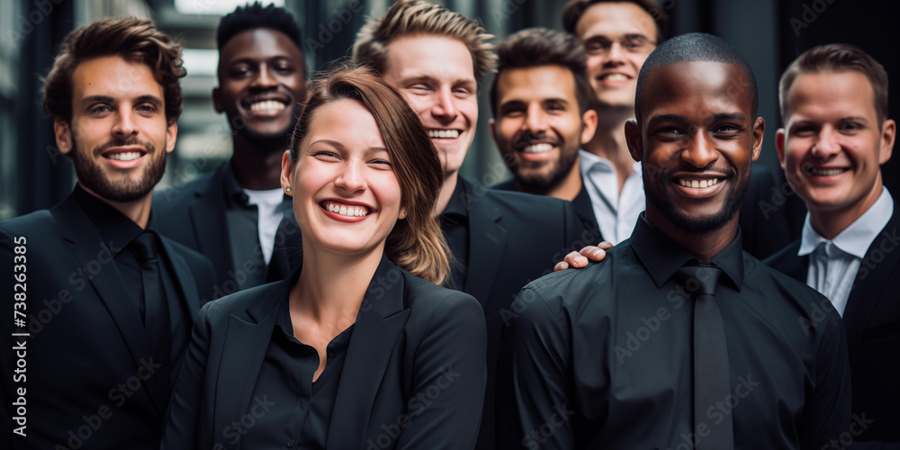Portrait of a group of business people professionals smiling, a diverse ...