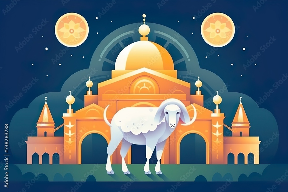 Eid al adha wishing with muslim boy and sheep animated cartoon goat and ...