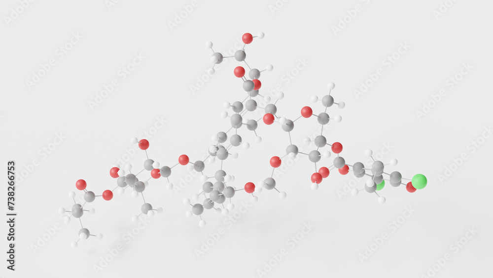 fidaxomicin molecule 3d, molecular structure, ball and stick model ...
