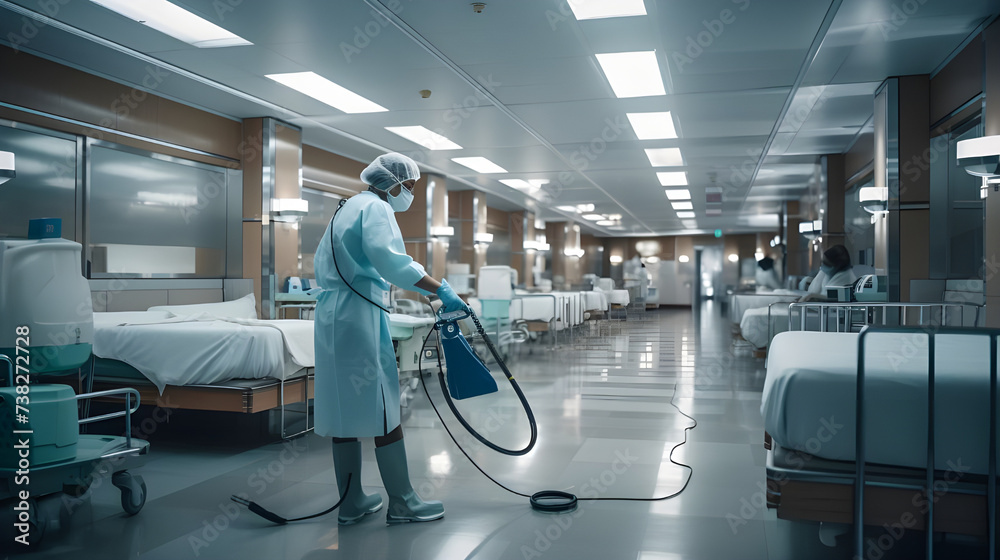 Hospital janitorial staff meticulously cleaning and sanitizing patient ...