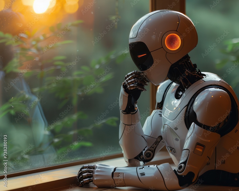 AI ethics debate, humanoid robot contemplating - ethical dilemmas ...