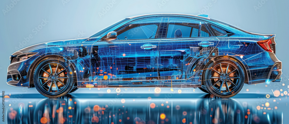 2D technical schematic of a car, blue and white,generative ai Stock ...