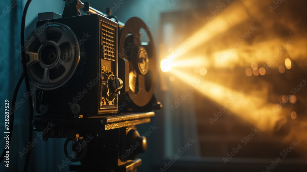Vintage film projector casting shadows on a blank screen Stock Photo ...