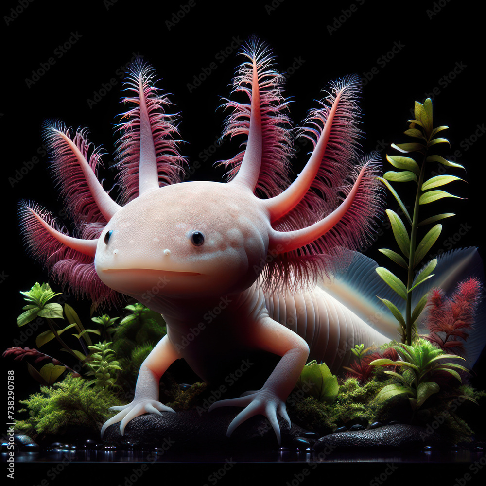 Axolotl Ambystoma mexicanum. Salamander, Leucistic, Mexican Salamander ...