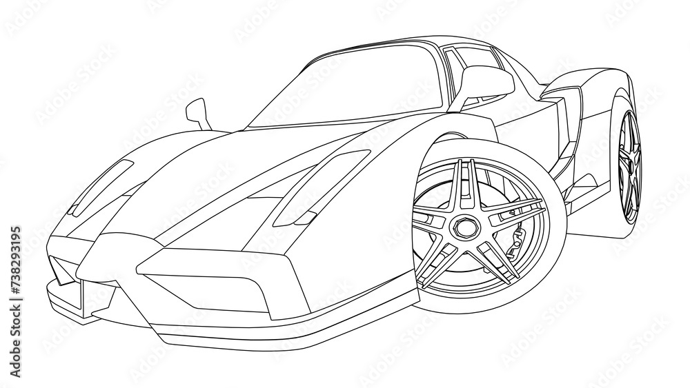 Coloring page. Line drawing of a car. Supercar in cartoon style. A ...