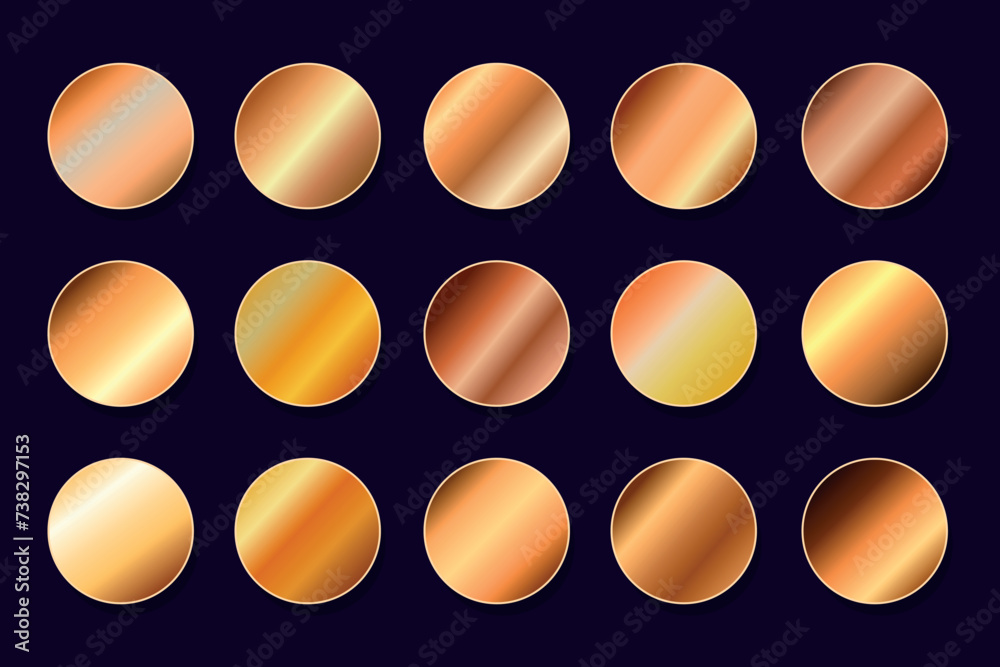Gold gradient set. Metallic golden gradients collection of swatches ...