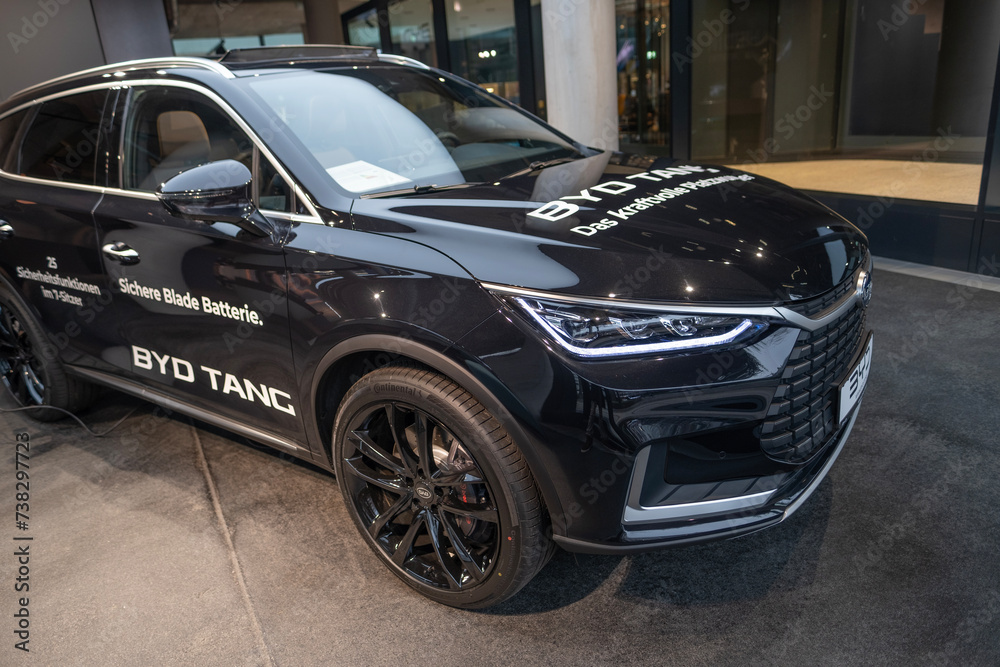 new black BYD Tang Electric Car side view, EV Chinese BYD Auto ...