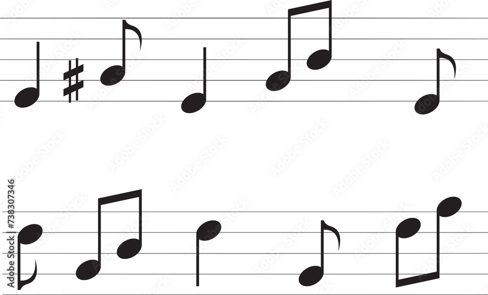 music clefs and nota elements on transparent, png. Concept of melody ...