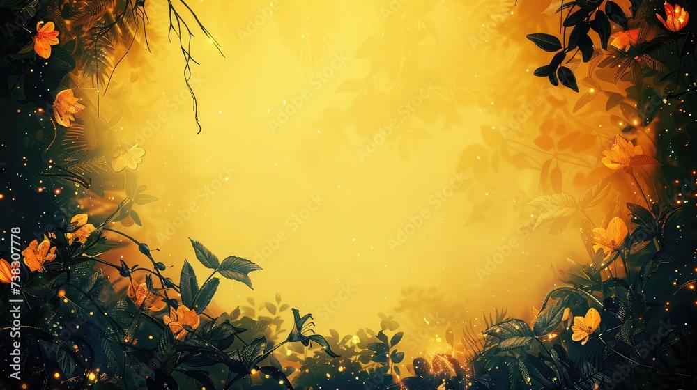 Mystic Fantasy: Yellow Background with Dark Leaves, Roots, Trees, and ...