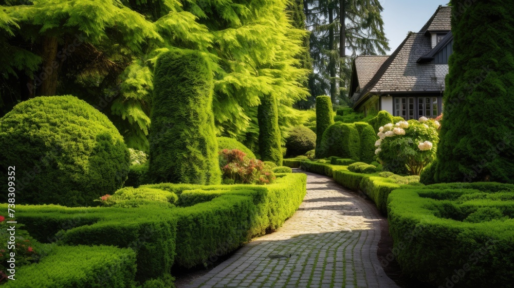 Row of Tall Evergreen Thuja Occidentalis Trees Creating a Green Hedge ...