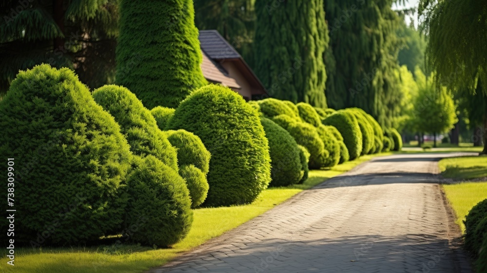 Row of Tall Evergreen Thuja Occidentalis Trees Creating a Green Hedge ...