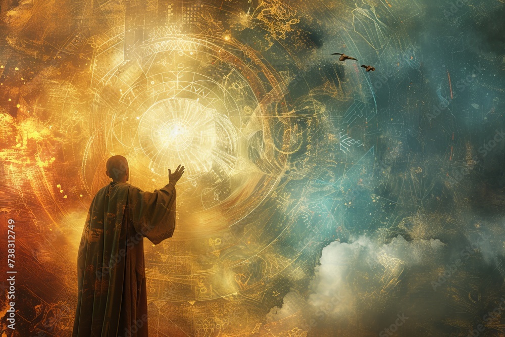 An inspired vision of a biblical prophet receiving divine revelations ...