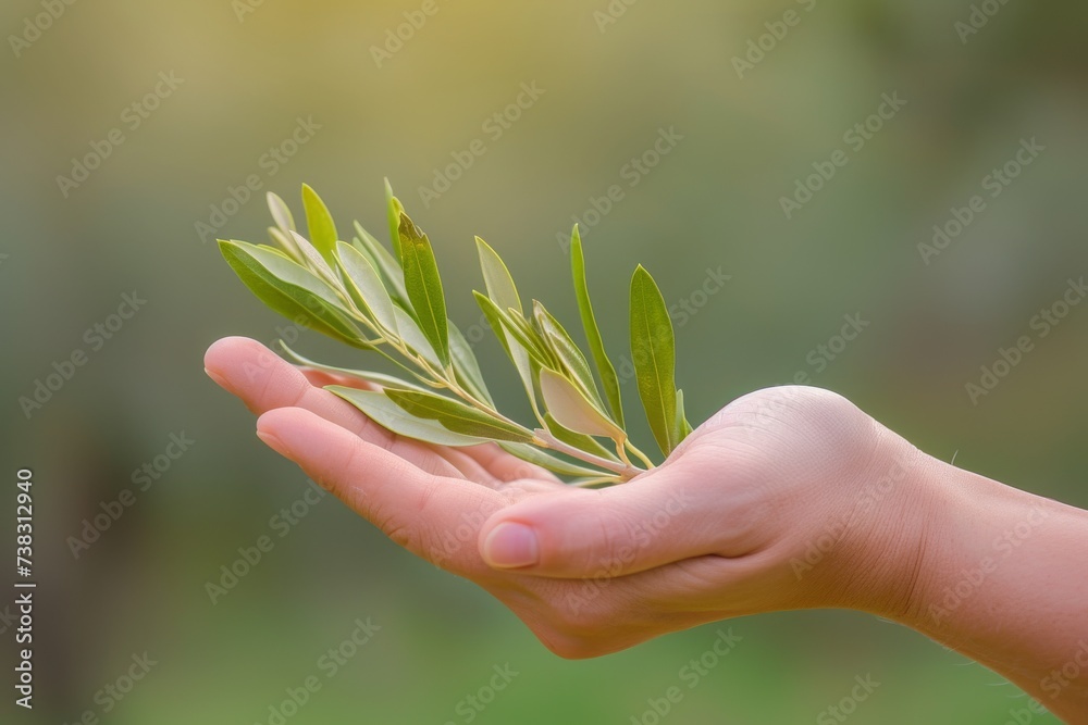 An Olive Branch Extending From An Open Hand Symbolizing Peace And