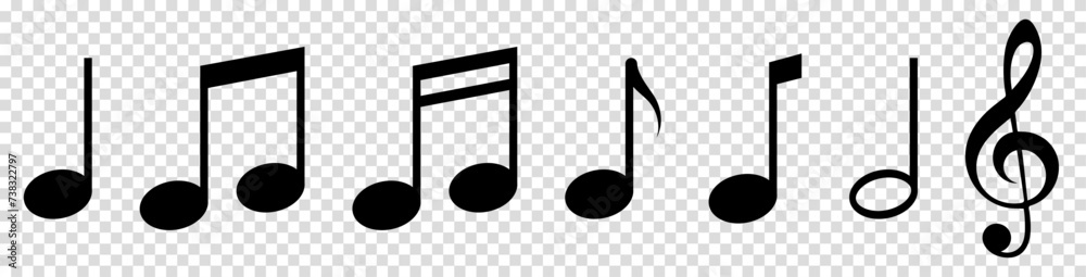 Set of music notes icons. Vector illustration isolated on transparent ...