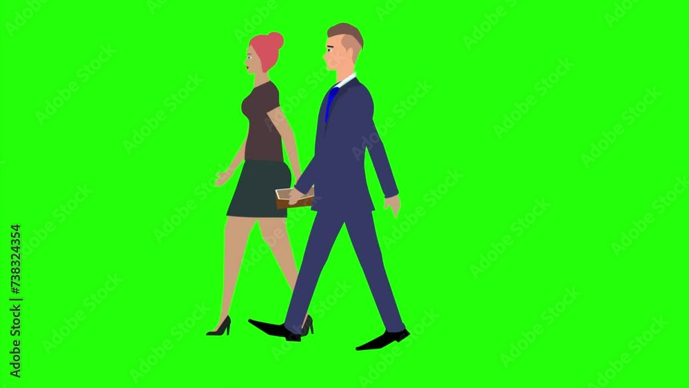 Animation with Man and women character walking side view, seamless loop ...