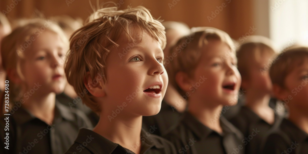 Group of children singing harmoniously in choir. Perfect for showcasing ...