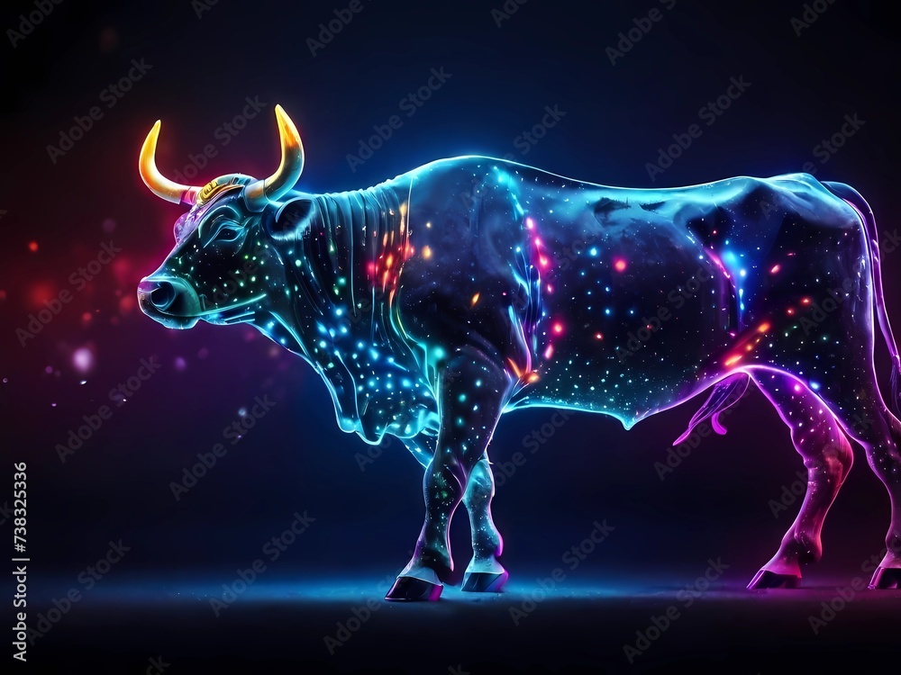 Tauro y las constelaciones, toro con luces brillantes en el cuerpo ...