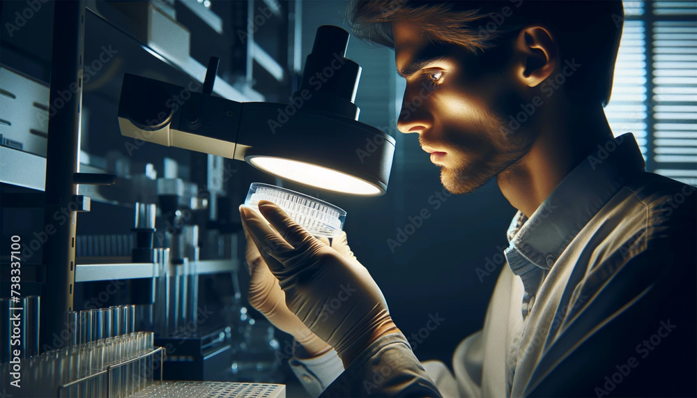 Biochemical engineer working with equipment during a laboratory ...