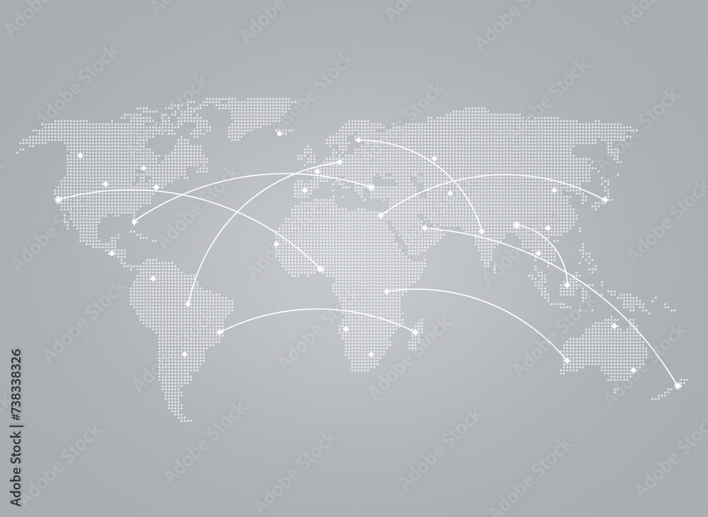 White world map made of small triangles on gray background with curving ...