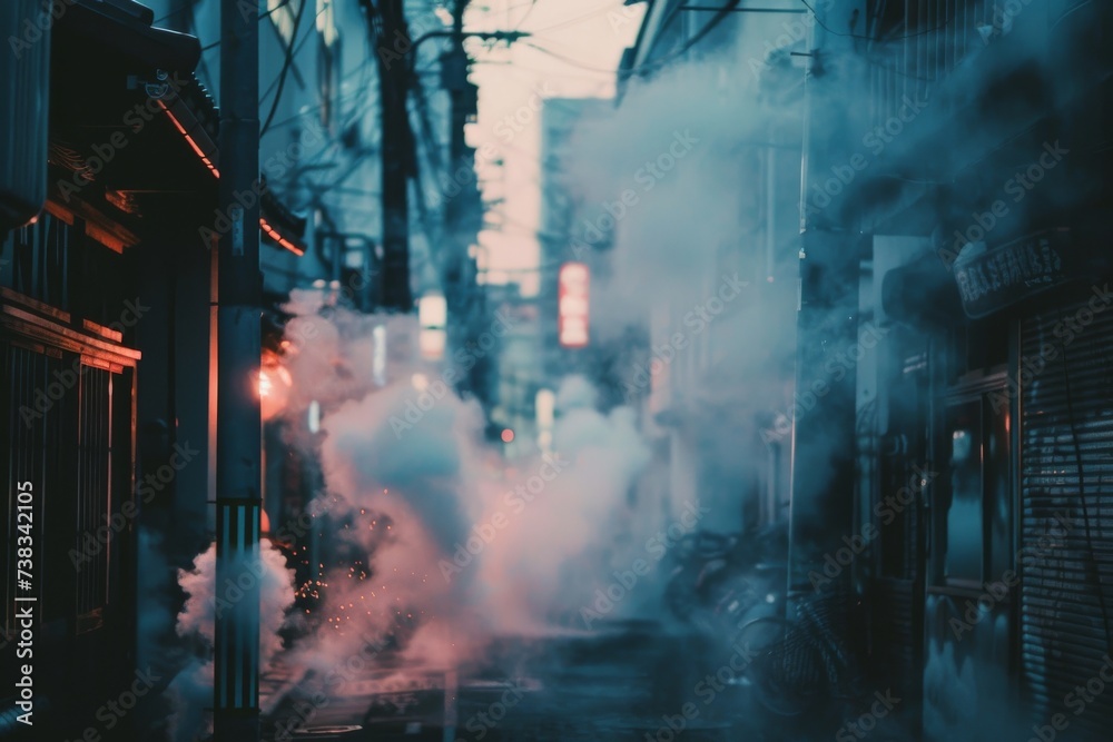 The dark city street was filled with a thick cloud of pollution as ... The dark city street was filled with a thick cloud of pollution as ...