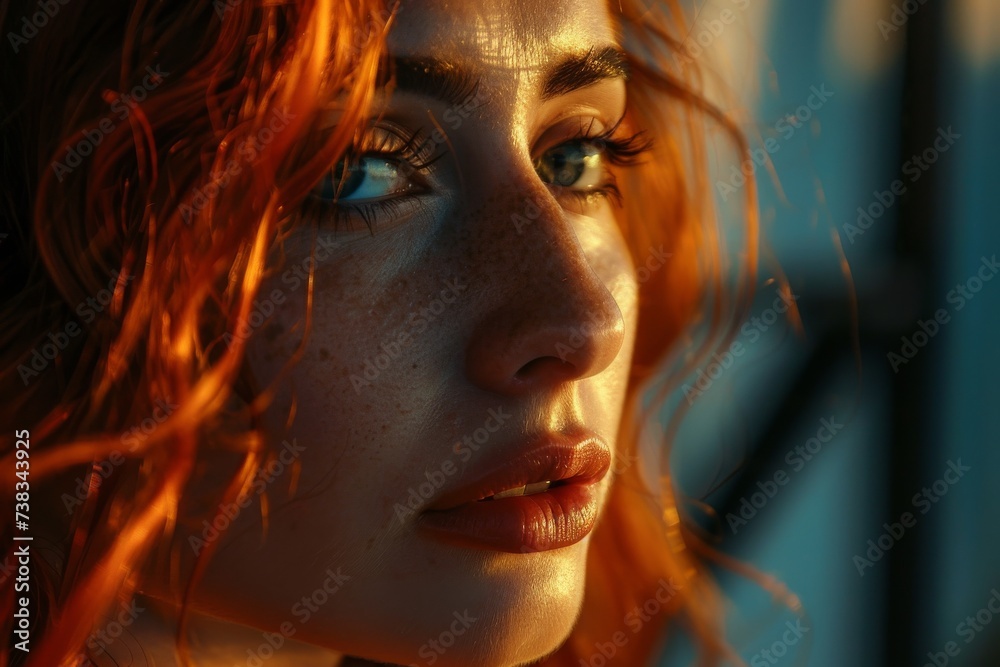 Vibrant and captivating, a fiery redhead's closeup portrait captures ...