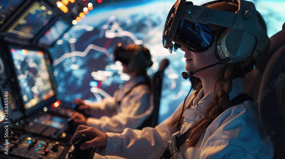 ภาพประกอบสต็อก VR Simulation for pilot training, cockpit controls ...