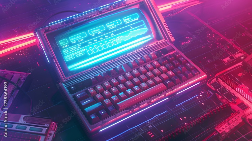 Futuristic cyberpunk keyboard with neon lights. retro-futurism concept ...