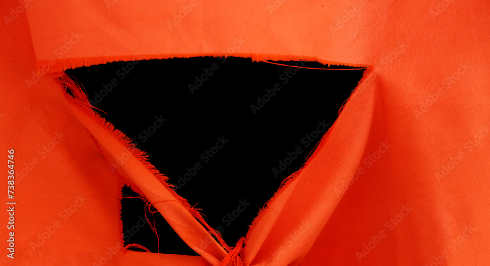 Texture of an old ragged cloth with empty copy space, orange fabric ...