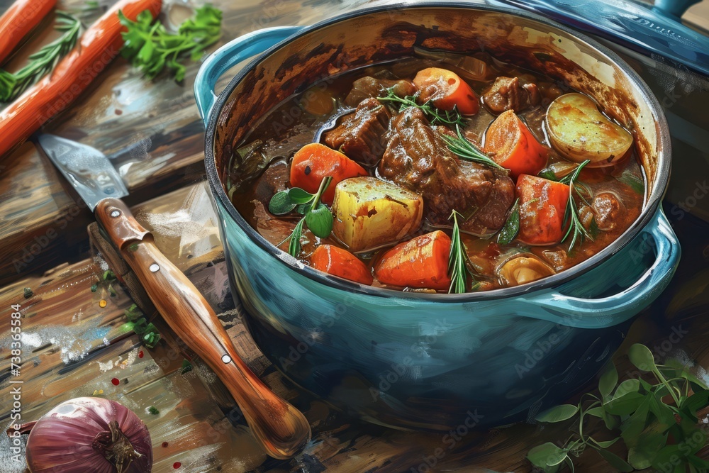 Traditional Irish Stew. Pot of Irish Stew on Stove top Illustration ...