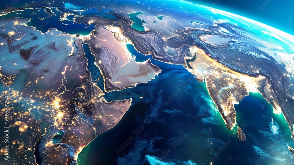 View of planet Earth from space, gradually zooming in to focus on the ...