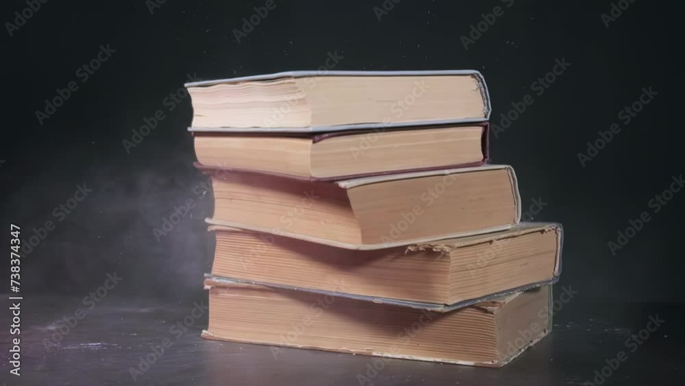 Vidéo Stock A stack of old dusty books falls on the table, a stack of ...