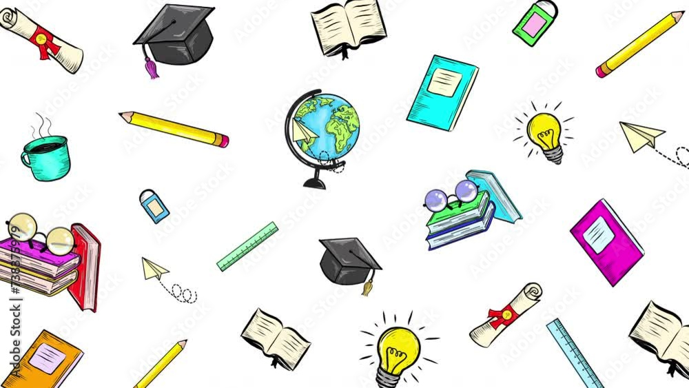 School Education Concept Animated Motion Pattern. School Pattern. Back ...