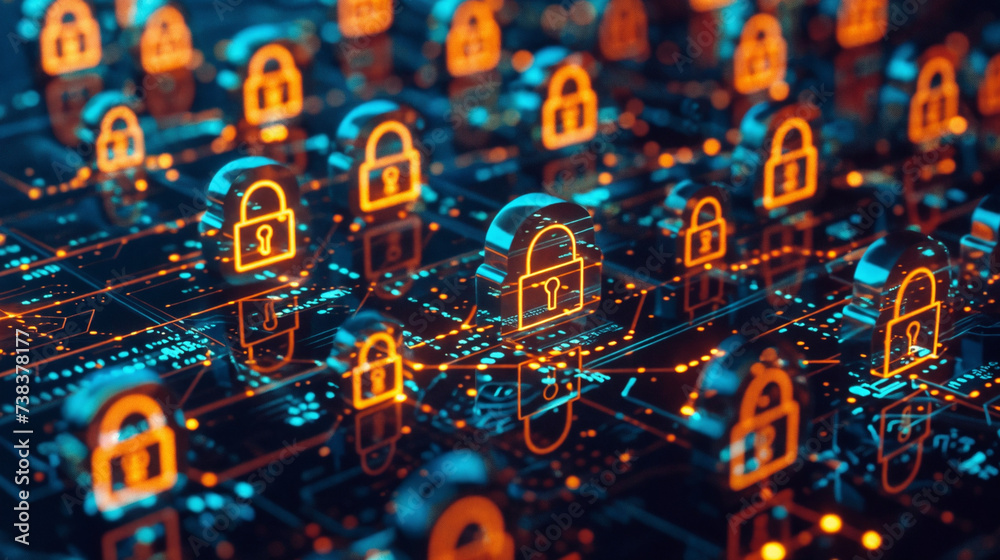 High-Tech Cybersecurity Concept Image Showing Numerous Padlock Icons ...