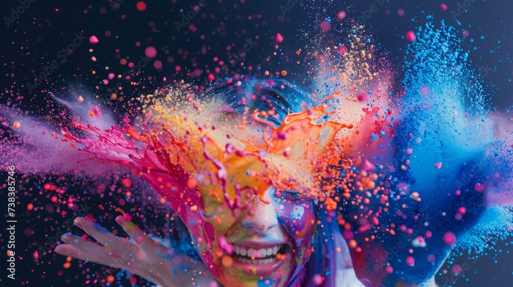 Color dust explosion background, color paint explosion splashing around ...