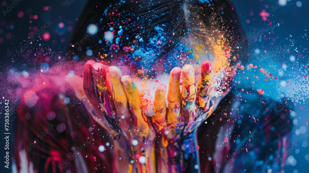 Color dust explosion background, color paint explosion splashing around ...