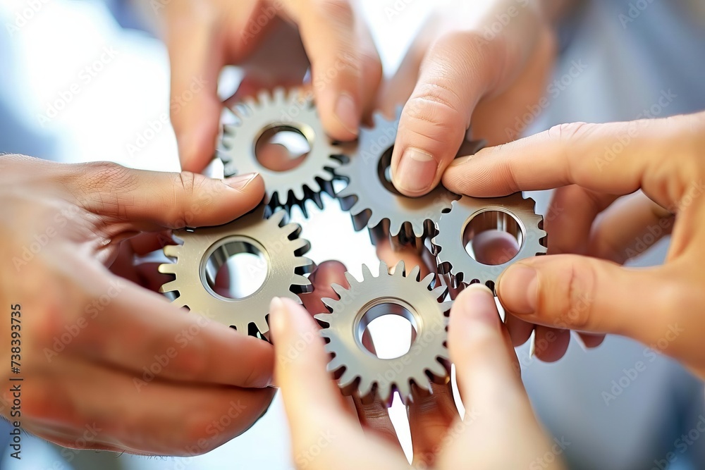 Team collaboration concept with a focus on gear assembly Highlighting ...