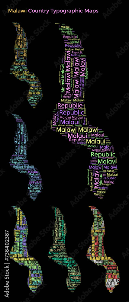 Vetor de Malawi. Set of typography style country illustrations. Malawi ...