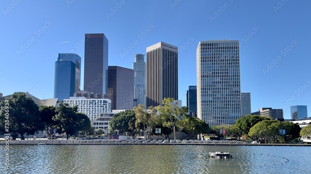 LOS ANGELES, CA, JAN 11, 2024: downtown skyscrapers in financial ...