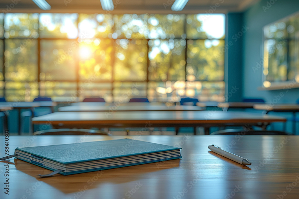 Back to School Classroom with Tablet and Notebook. A classroom setup ...