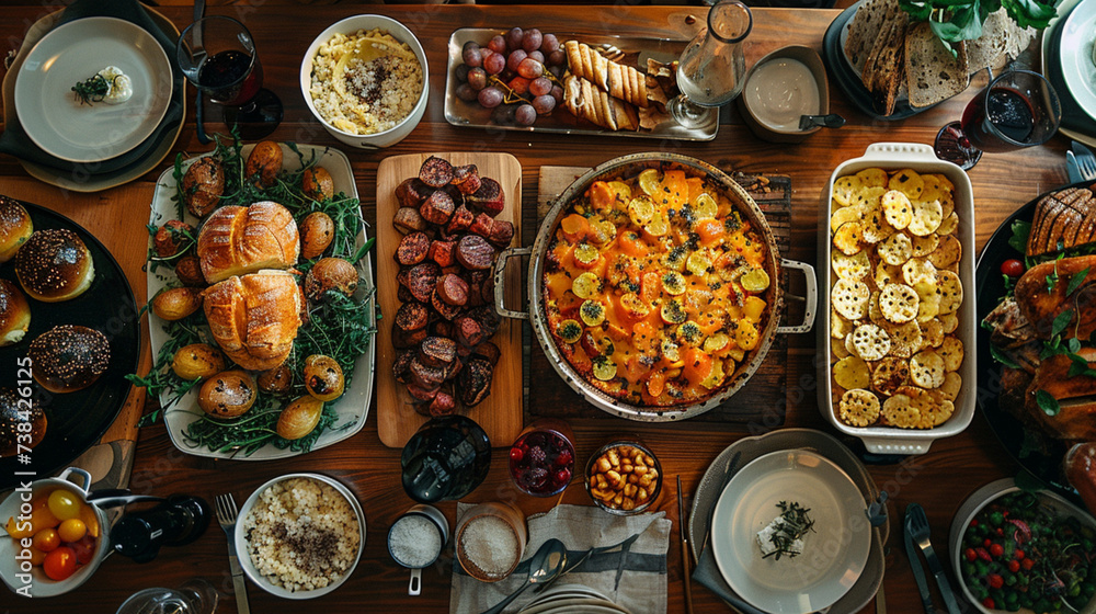 Full table of delicious Dinner party table European foods and drinks ...