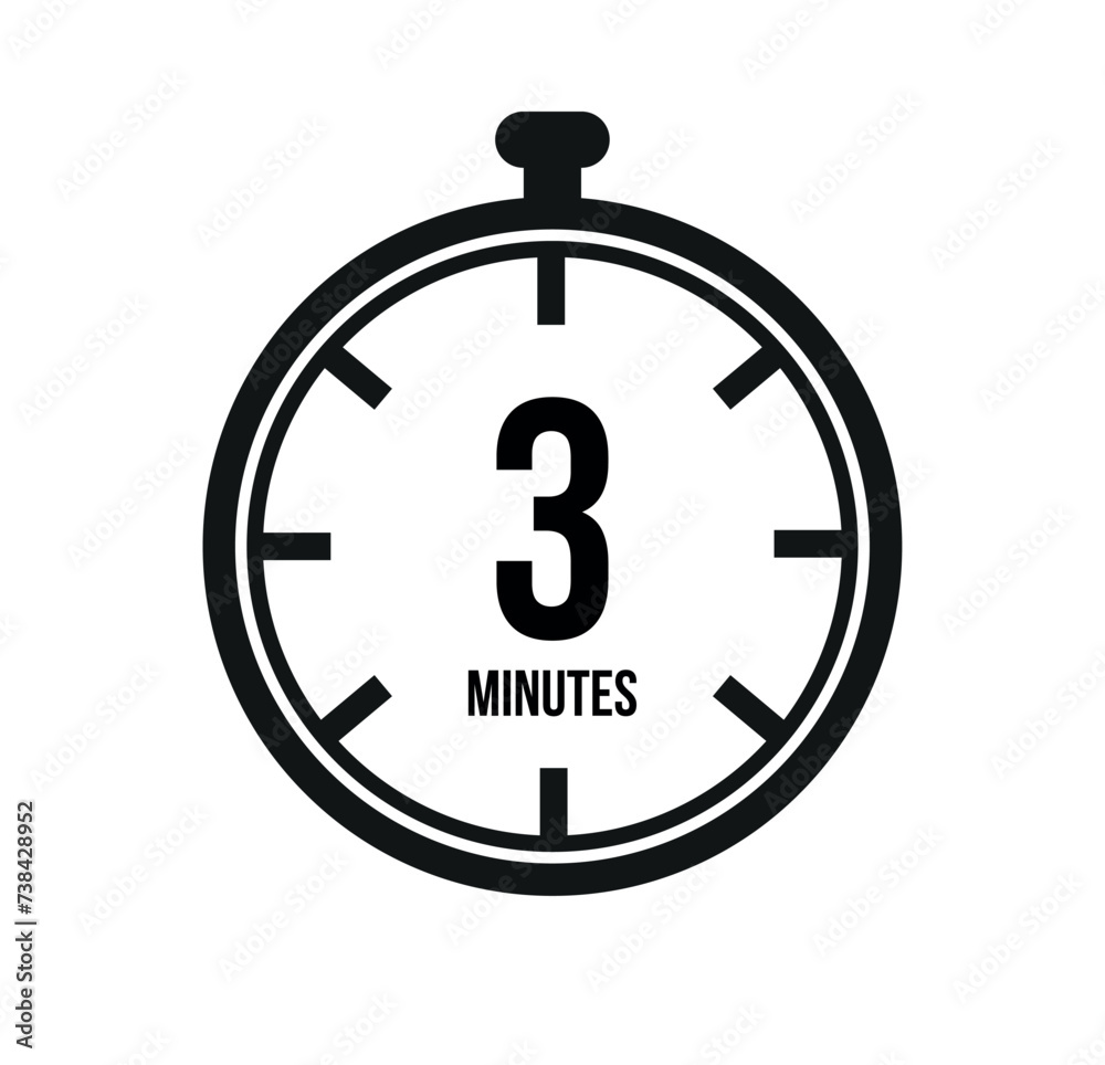 3 clock minutes timers. Time measure. Chronometer vector icon black ...