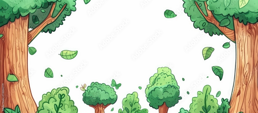 Eco-friendly idea: tree crowns with green leaves and hand-drawn cartoon ...