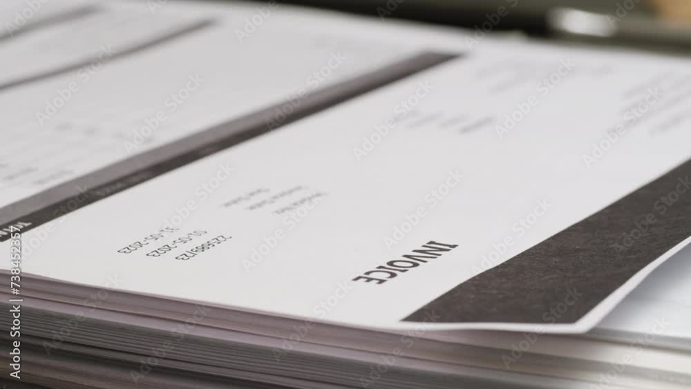 Invoice blank close-up. A stack of different documents for payment. Tax ...