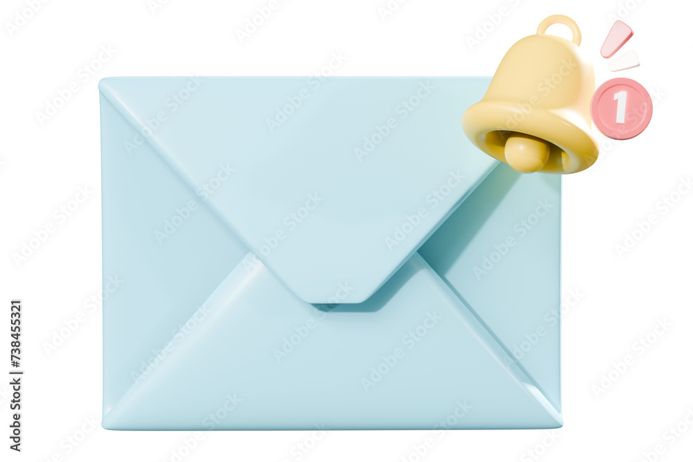 3d Mail envelope icon with bell notification new message sign icon. 3D ...