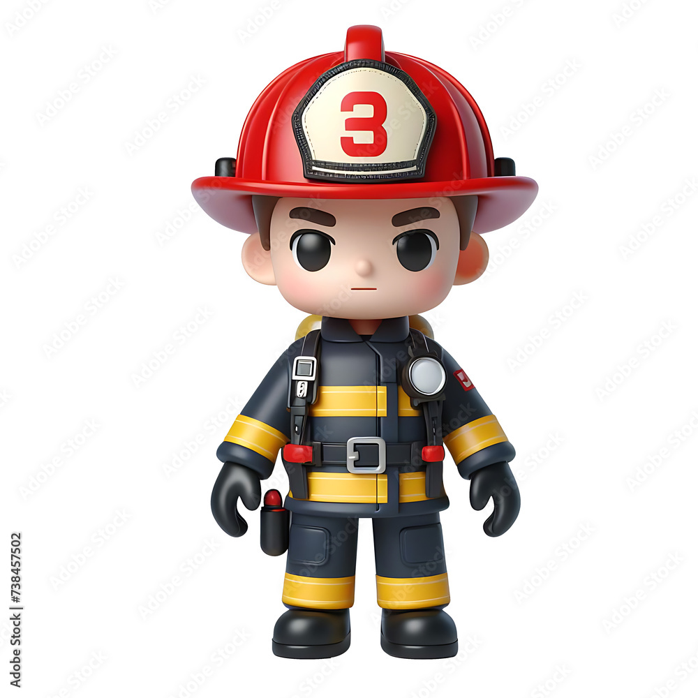 3d cartoon style fireman firefighter isolated in transparent background ...