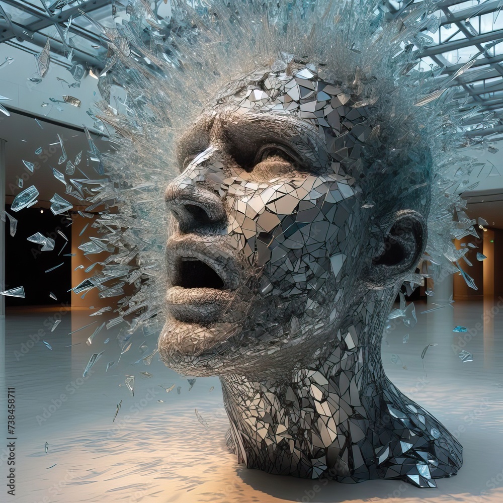 Glass human head explodes into shards illustration Stock Illustration ...