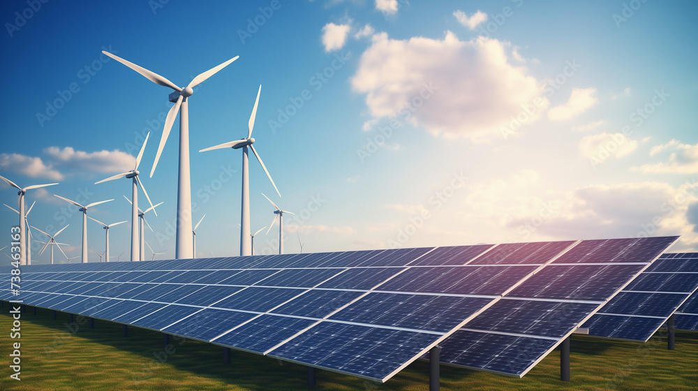 solar panels photovoltaics and wind turbines generating electricity in ...