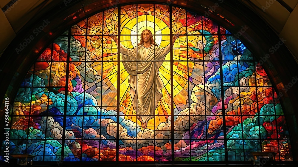 Large stained glass window in the cathedral, multi-colored stained ...